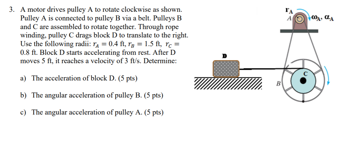 Solved 3. A motor drives pulley A to rotate clockwise as | Chegg.com