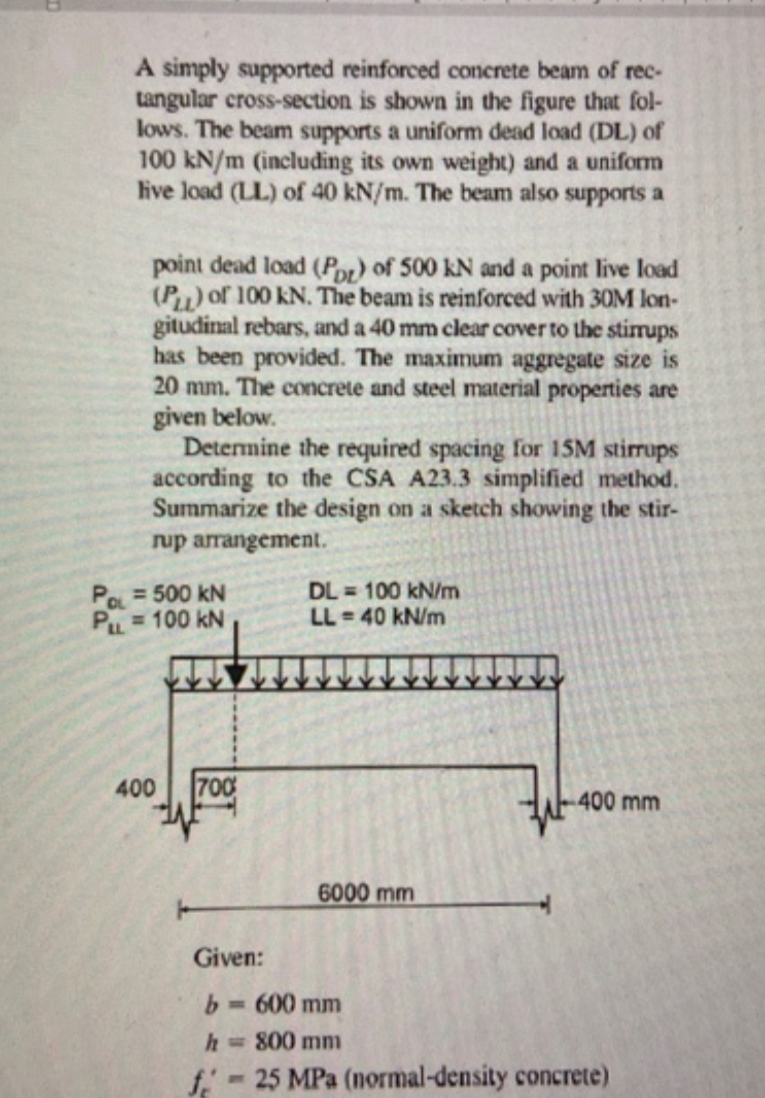 Solved A simply supported reinforced concrete beam of rec- | Chegg.com