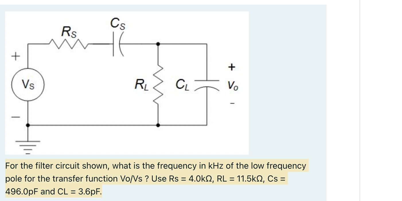 Solved For the filter circuit shown, what is the frequency | Chegg.com