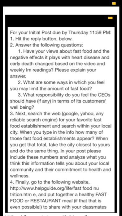 Solved For your Initial Post due by Thursday 11:59 PM: 1. | Chegg.com