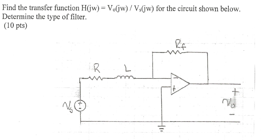 Solved Find the transfer function H(jw)-Vo(jw) Vs(jw) for | Chegg.com