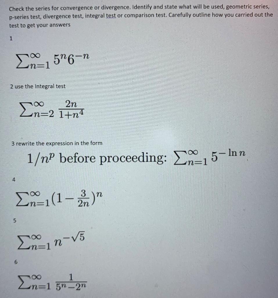 Solved Check the series for convergence or divergence. | Chegg.com