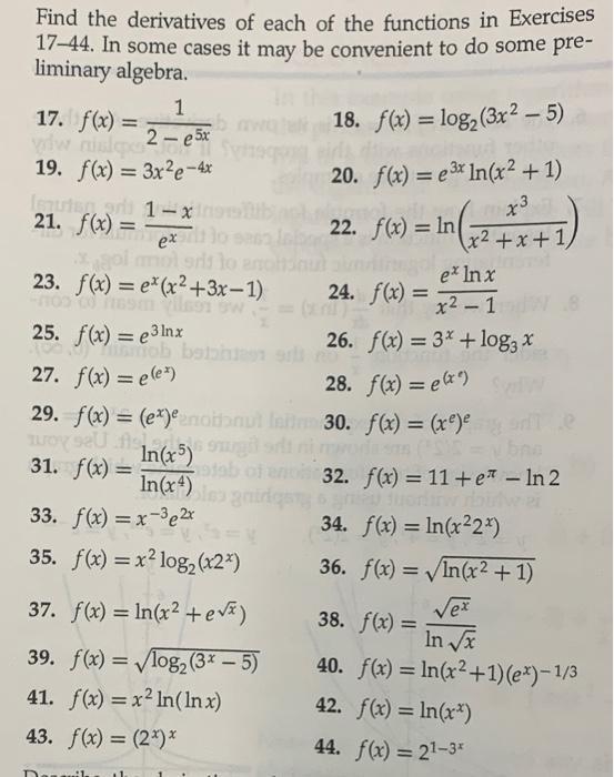 Solved Find the derivatives of each of the functions in | Chegg.com
