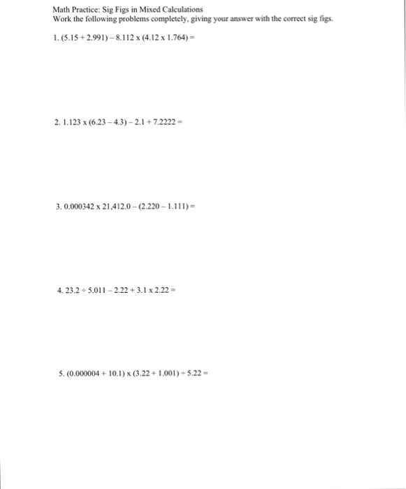 Solved Math Practice: Sig Figs in Mixed Calculations Work | Chegg.com