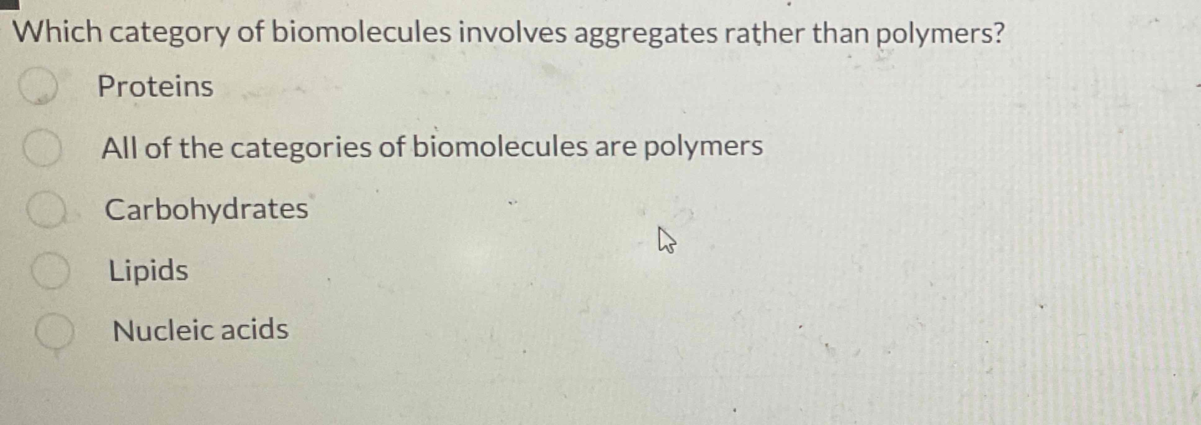 Which category of biomolecules involves aggregates | Chegg.com