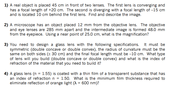 Solved 1) A real object is placed 45 cm in front of two | Chegg.com