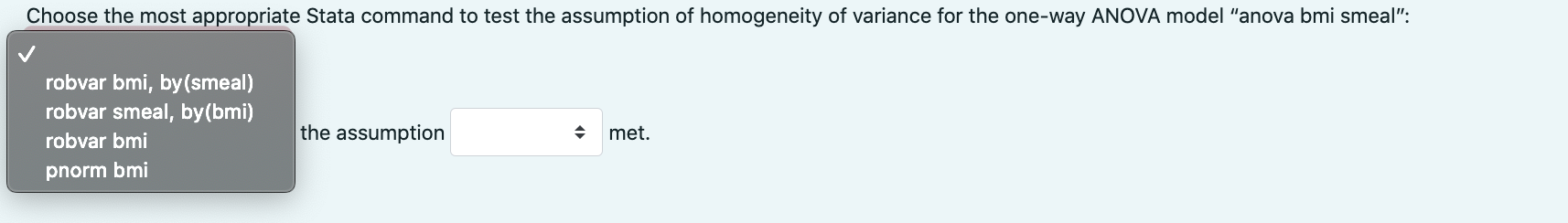 Solved Choose the most appropriate Stata command to test the | Chegg.com
