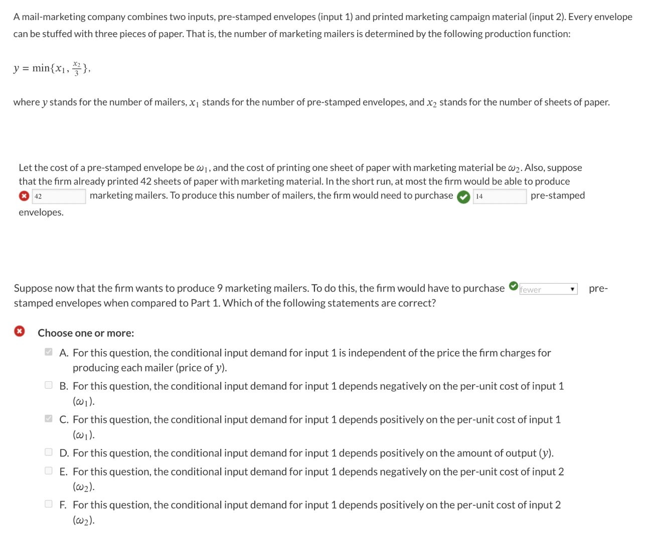 Solved A mail-marketing company combines two inputs, | Chegg.com