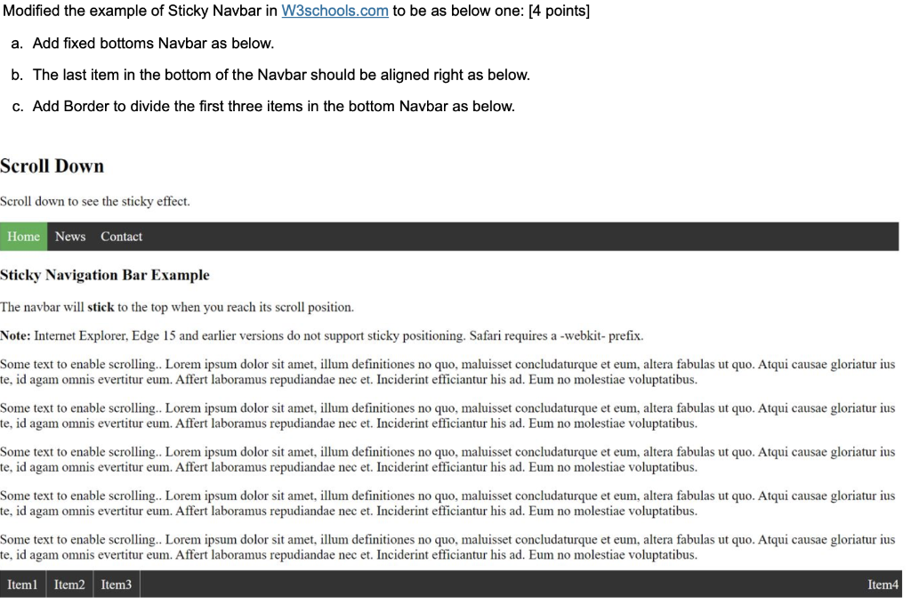 Solved Modified the example of Sticky Navbar in | Chegg.com