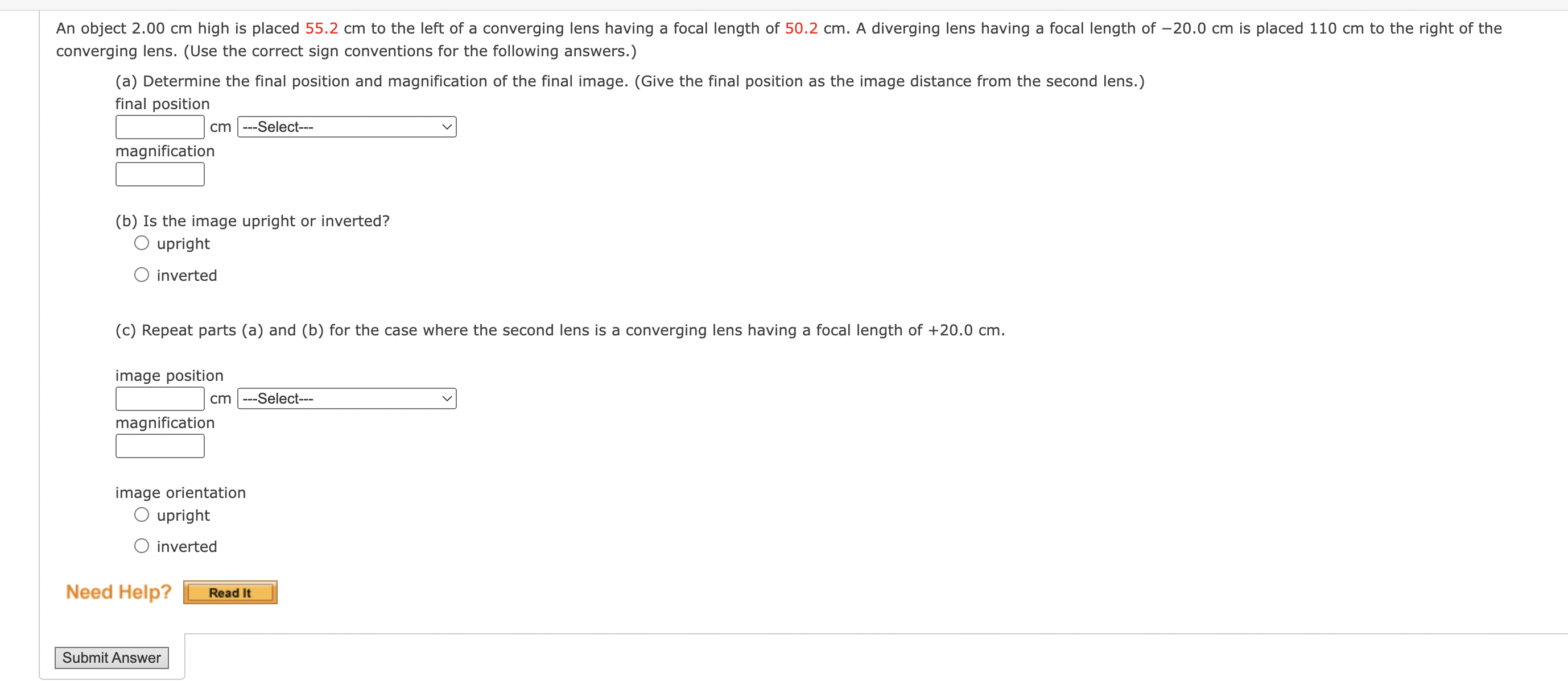 Solved converging lens. (Use the correct sign conventions | Chegg.com