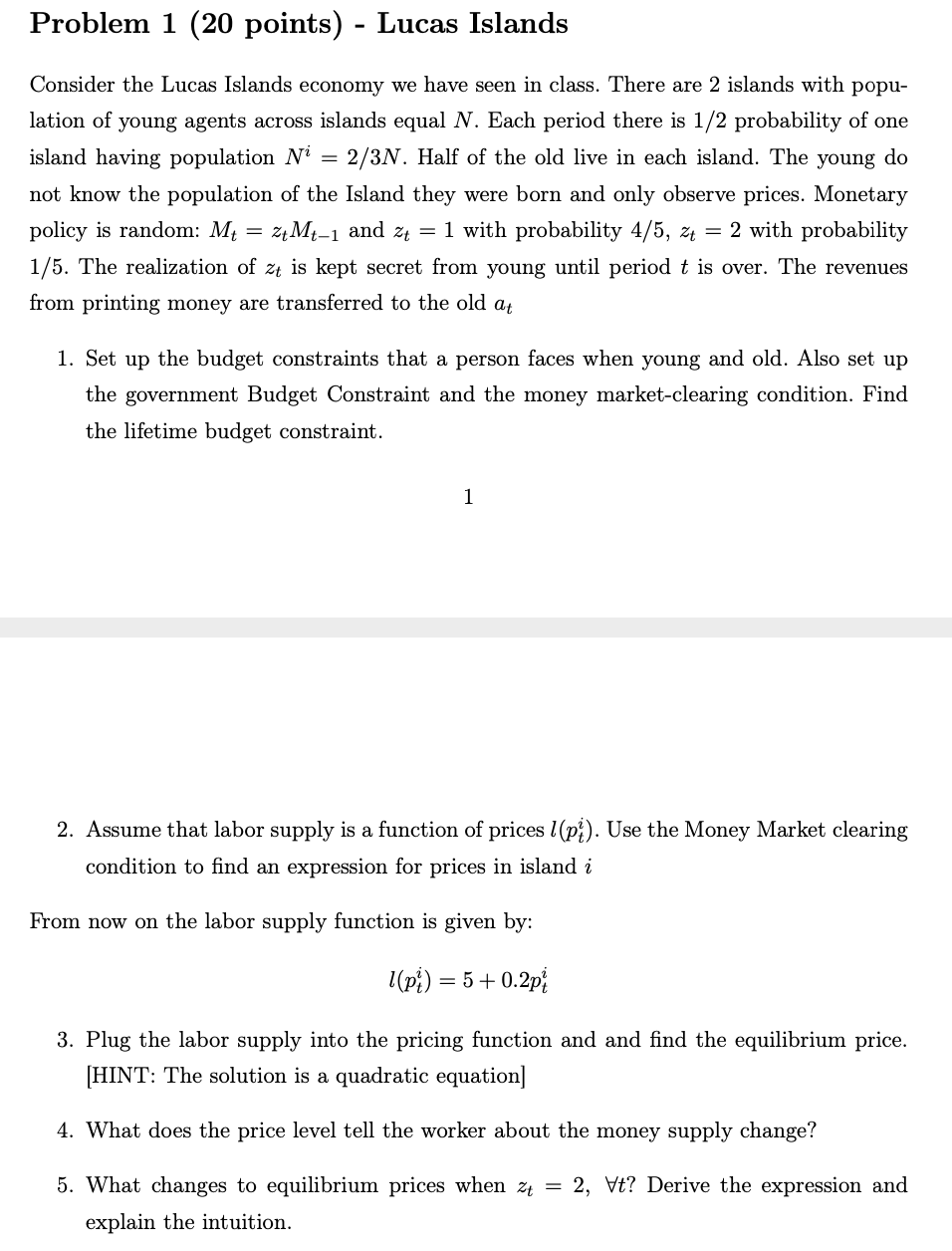 Problem 1 (20 points) - Lucas Islands Consider the | Chegg.com