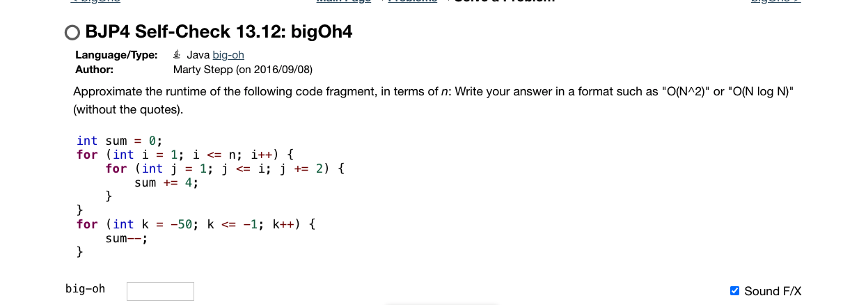 Solved BJP4 Self-Check 13.12: bigOh4 Java big-oh | Chegg.com