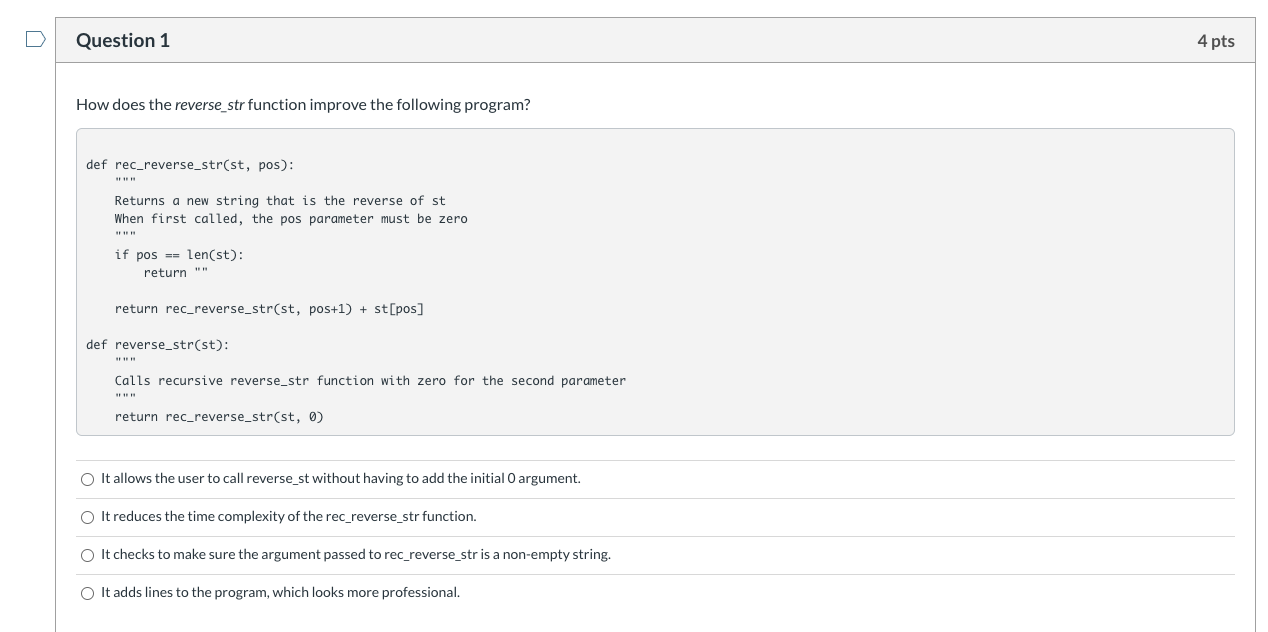 Solved Question 6 4 pts Memoization avoids recomputing | Chegg.com