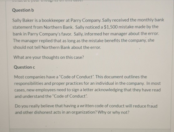Solved Question b Sally Baker is a bookkeeper at Parry | Chegg.com