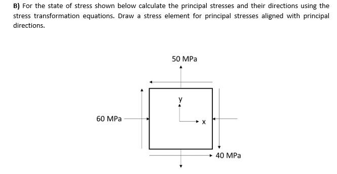 Solved B) For the state of stress shown below calculate the | Chegg.com