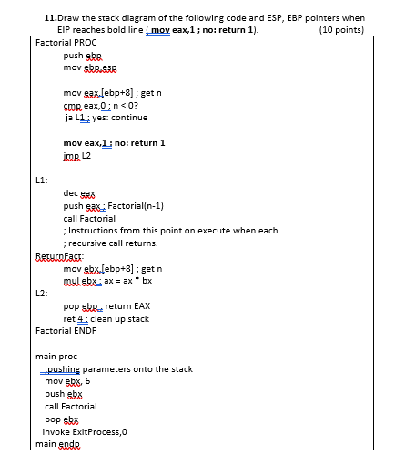 Solved Draw the stack diagram of the following code and ESP, | Chegg.com