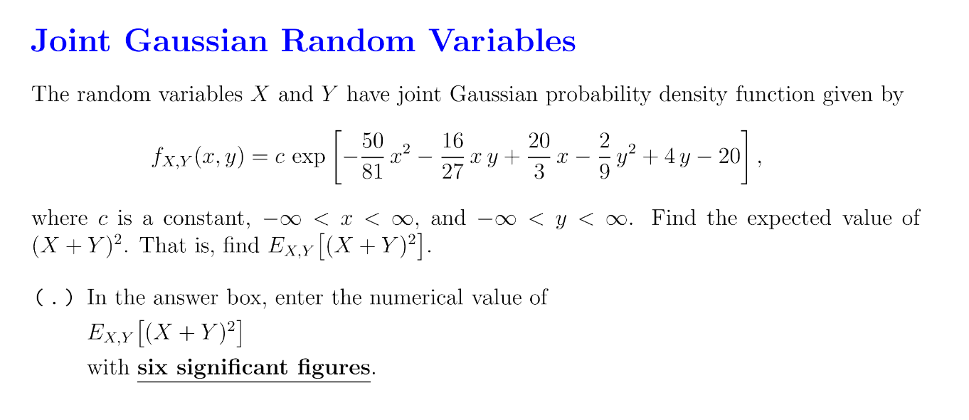 Solved Joint Gaussian Random Variables The random variables | Chegg.com