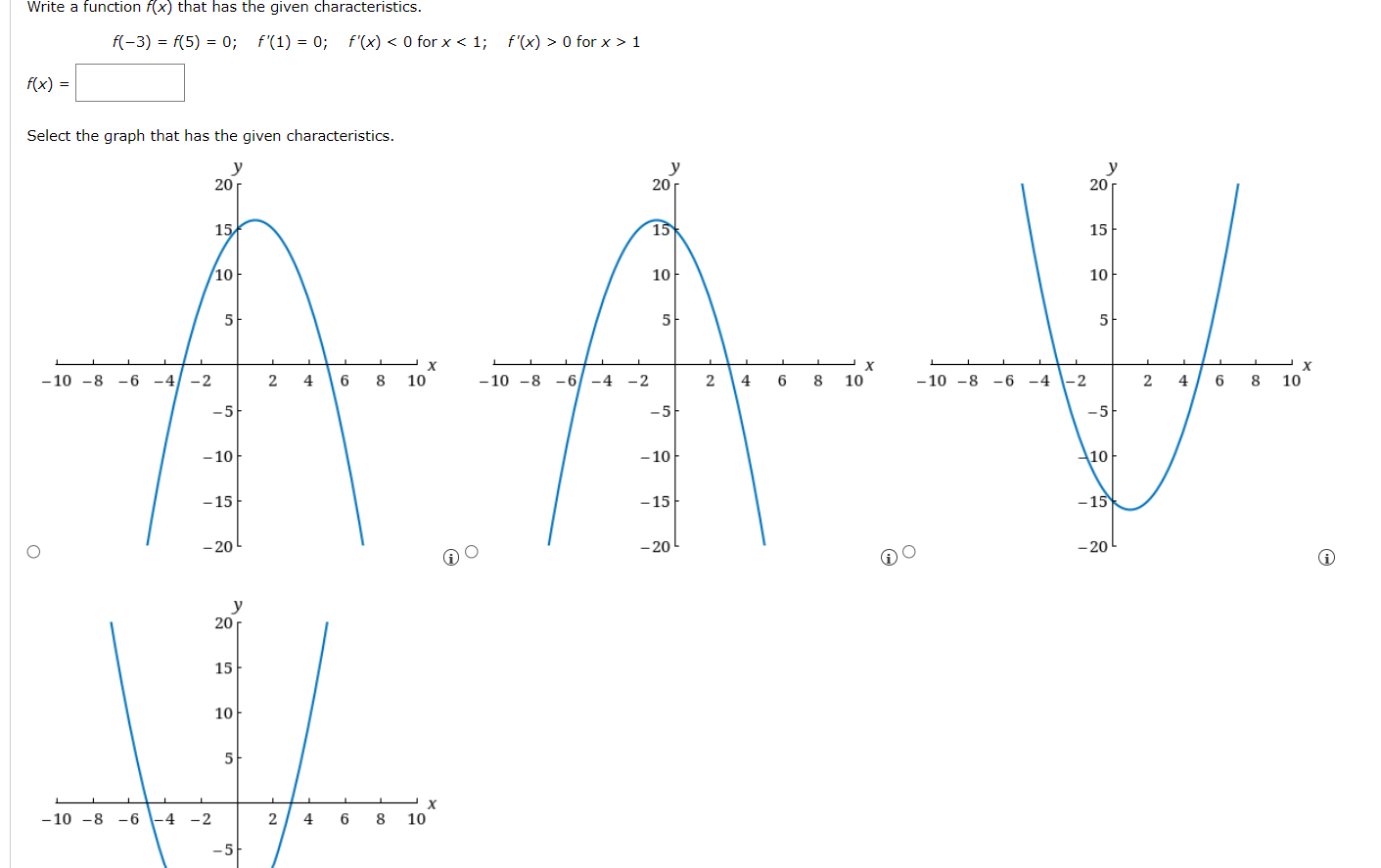 Solved f(−3)=f(5)=0;f′(1)=0;f′(x) 1 | Chegg.com