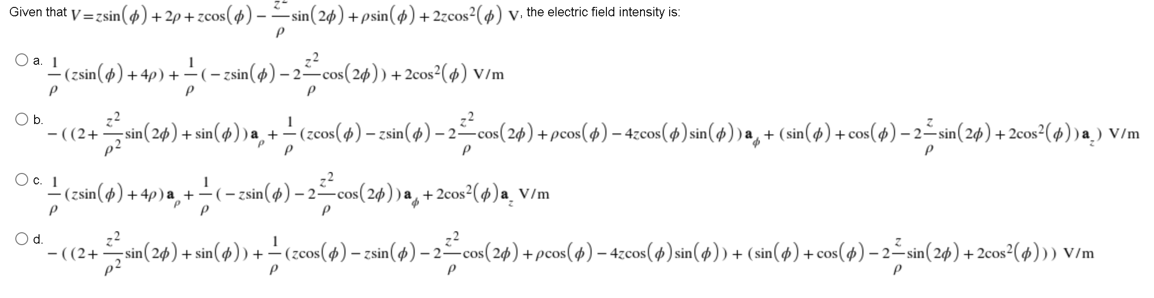 Solved V, P a. 1 (zsin() +4p) +=(- zsin($)-2- +-- Given that | Chegg.com