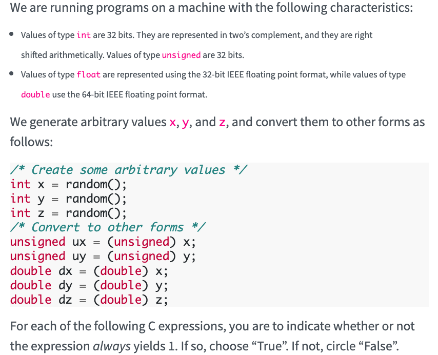 Solved (double)(float) x == (double) x : True or False dx + | Chegg.com