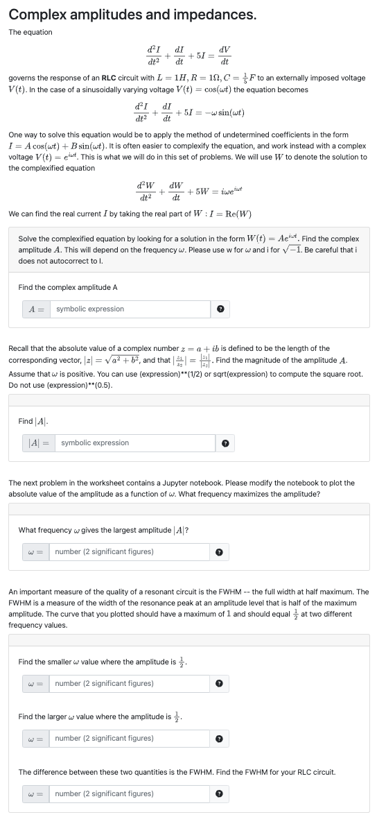 Solved Complex amplitudes and impedances.The | Chegg.com