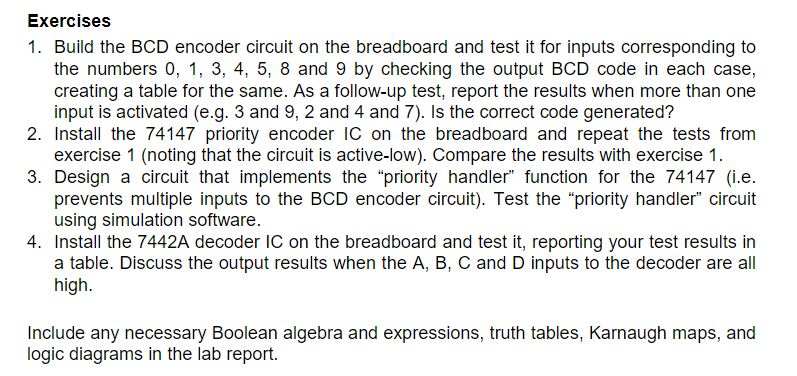 Exercises 1. Build the BCD encoder circuit on the | Chegg.com