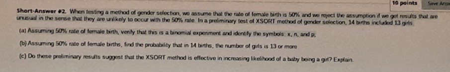 Solved IU PUM Short-Answer 2. Wen testing a method of gender | Chegg.com