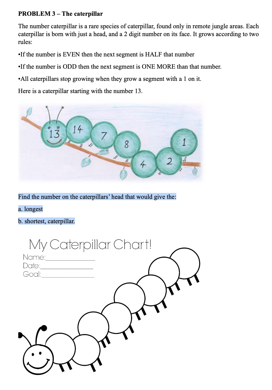 Solved PROBLEM 3 - The caterpillar The number caterpillar is | Chegg.com