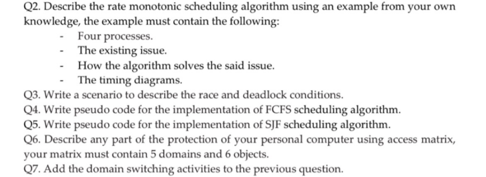 Q2 Describe The Rate Monotonic Scheduling Algorithm