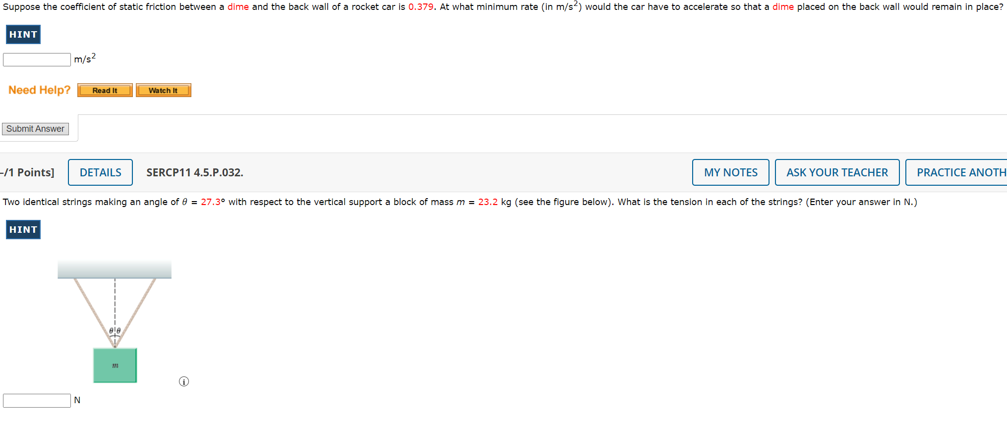 Solved m/s2 -/1 Points] SERCP11 4.5.P.032. | Chegg.com