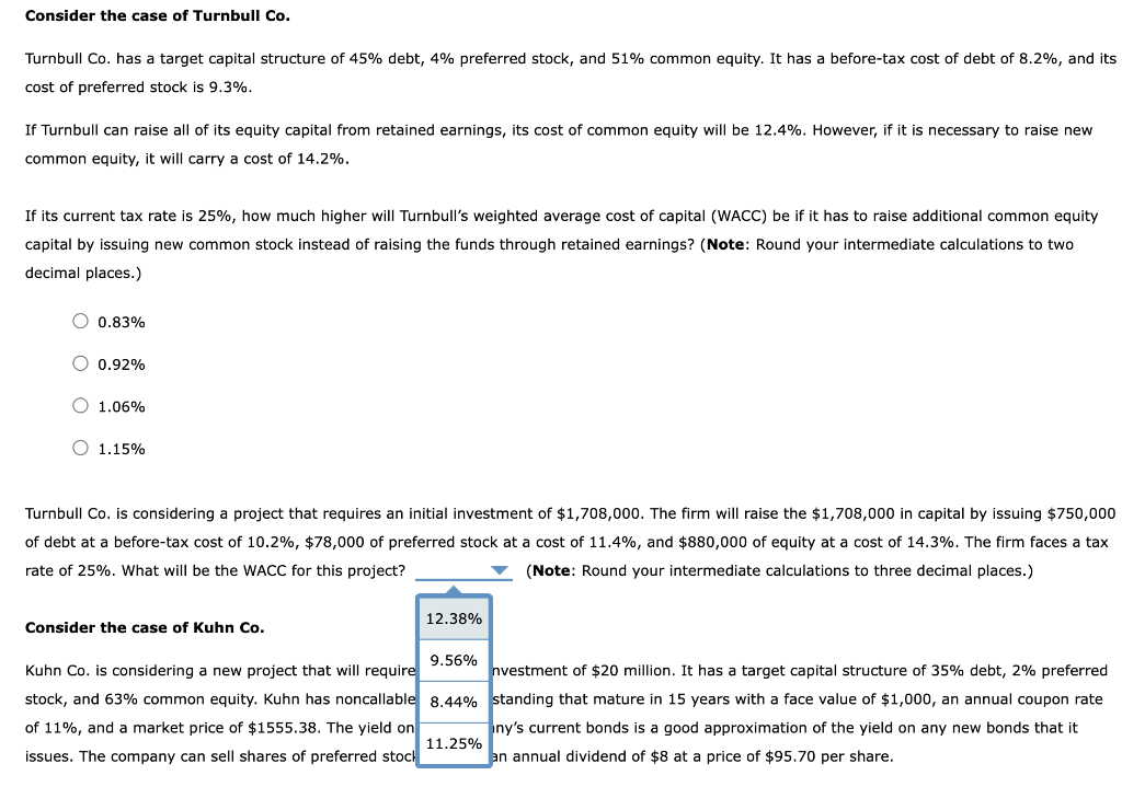 Solved Turnbull Co. has a target capital structure of 45% | Chegg.com