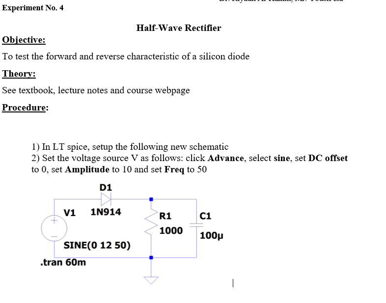 Solved Half-Wave Rectifier Objective: To test the forward | Chegg.com