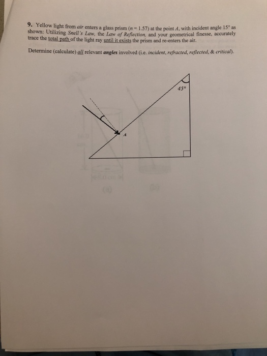 Solved 9. Yellow light from air enters a glass prism (n | Chegg.com