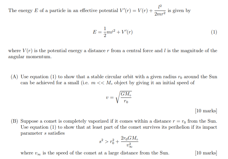 Solved The energy E of a particle in an effective potential | Chegg.com