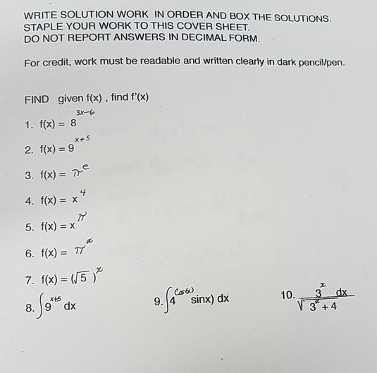 Solved WRITE SOLUTION WORK IN ORDER AND BOX THE SOLUTIONS | Chegg.com
