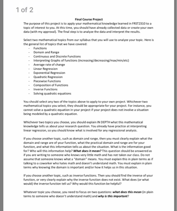 1 of 2 Final Course Project The purpose of this | Chegg.com