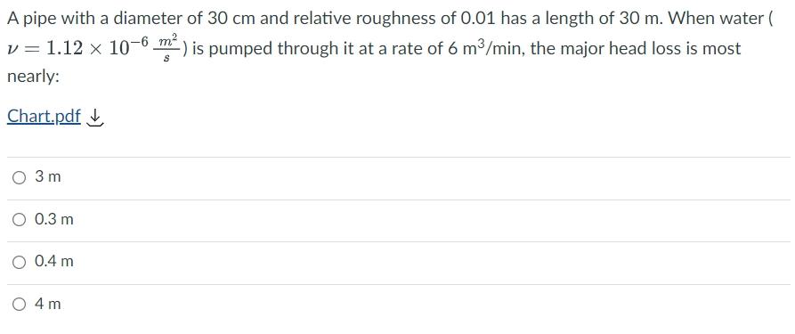 Solved A pipe with a diameter of 30 cm and relative | Chegg.com