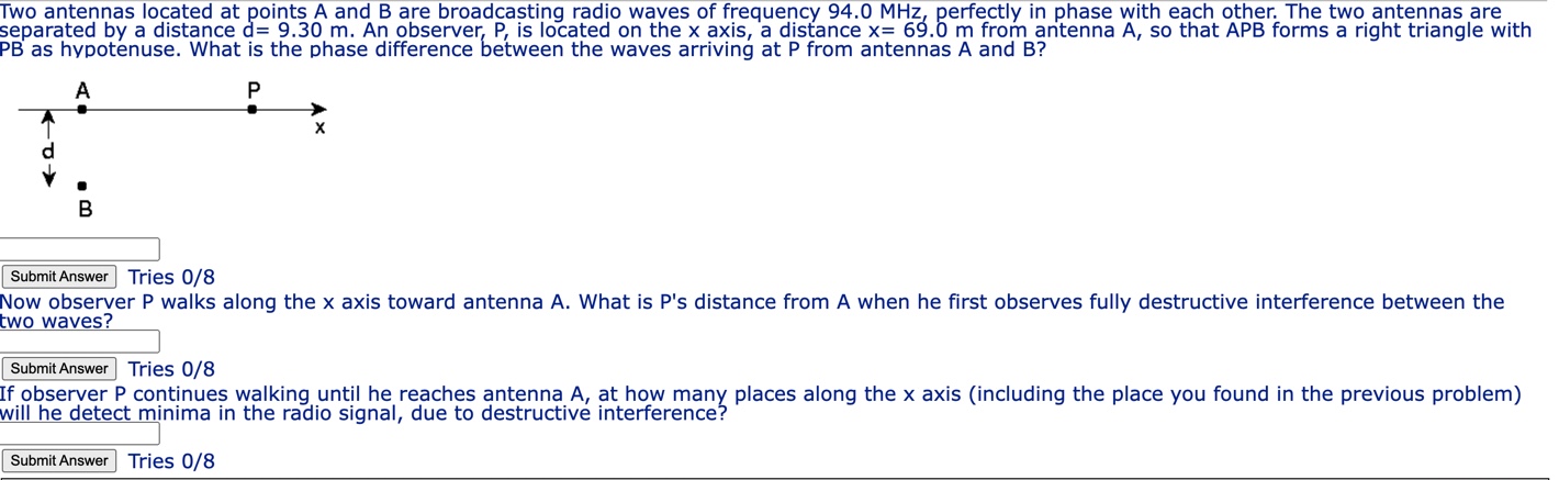 Solved wo antennas located at points A and B are | Chegg.com