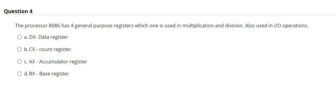 Solved Question 1 In the processor 8086 with segment | Chegg.com
