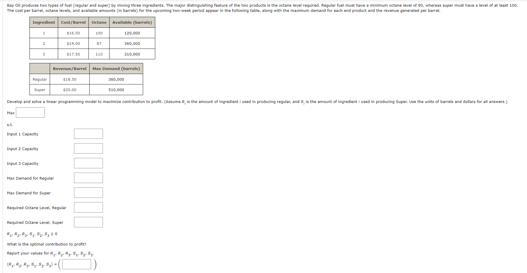 Solved R1,R2,R3,S1,S2,S3≥0 What is the optimal contribution | Chegg.com
