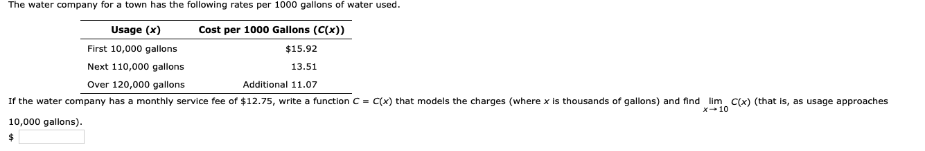 Solved The water company for a town has the following rates | Chegg.com