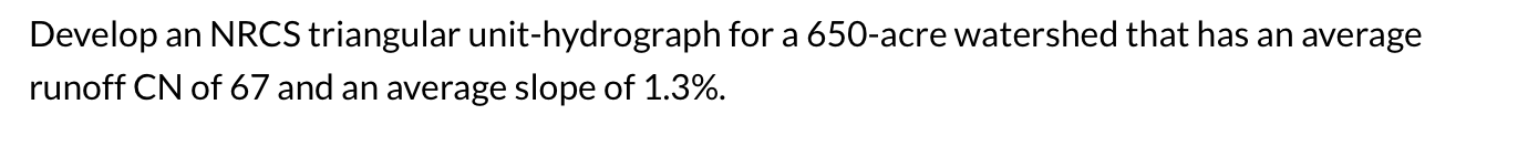 Develop an NRCS triangular unit-hydrograph for a | Chegg.com