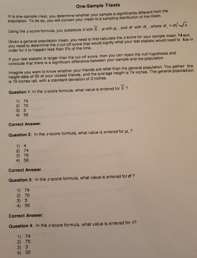 Solved One-Sample T-tests n a one-sample t-test, you | Chegg.com