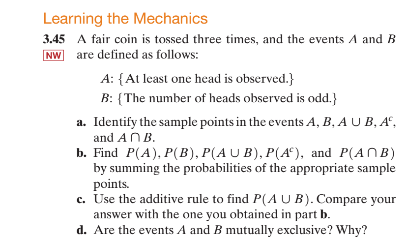 Solved A fair coin is tossed three times, and the events A | Chegg.com
