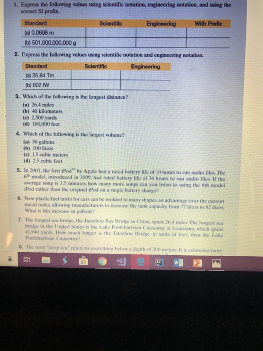 Solved 1. Express the following values using scientific | Chegg.com