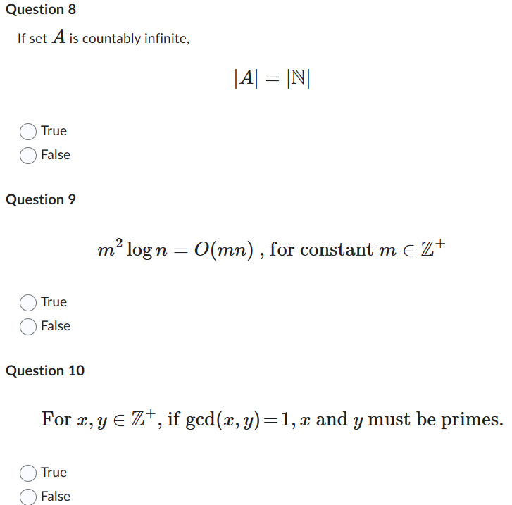 Solved If set A is countably infinite, ∣A∣=∣N∣ True False | Chegg.com