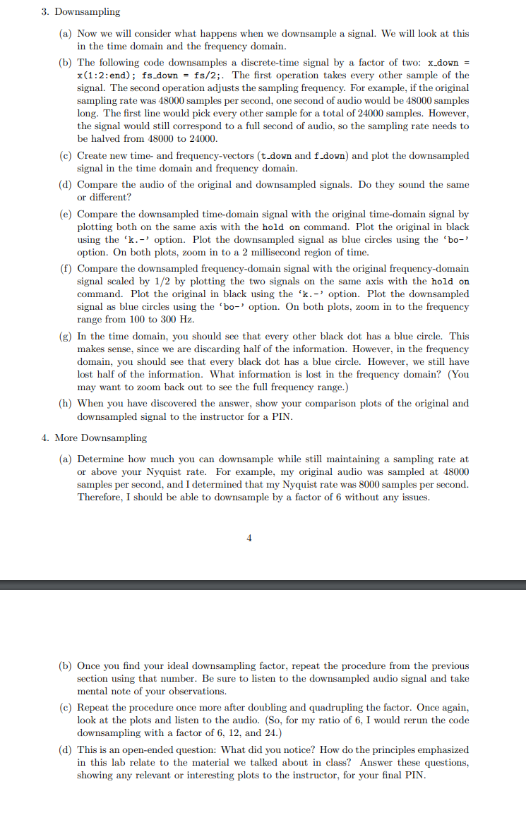 3. Downsampling (a) Now we will consider what happens | Chegg.com