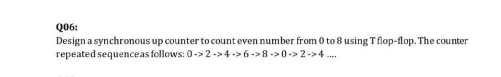 Solved Q06: Design a synchronous up counter to count even | Chegg.com