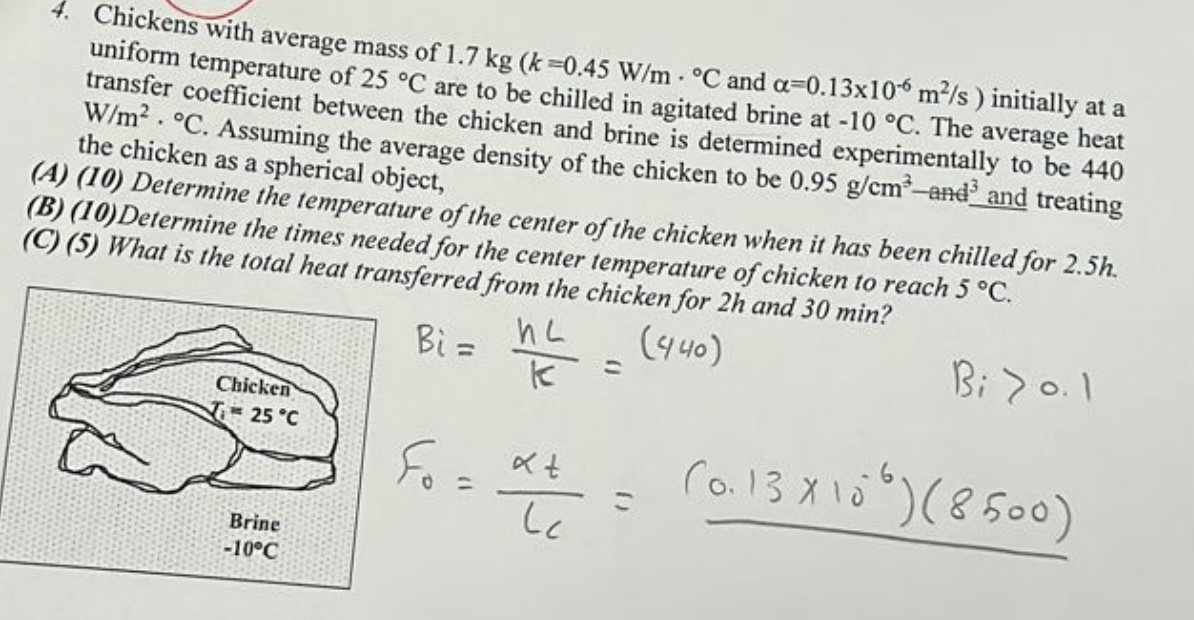 Solved 4. Chickens with average mass of 1.7 kg(k=0.45 W/m⋅∘C | Chegg.com