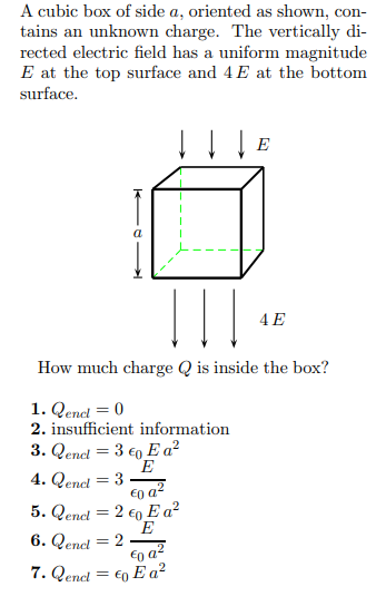 Solved A cubic box of side a, oriented as shown, contains an | Chegg.com